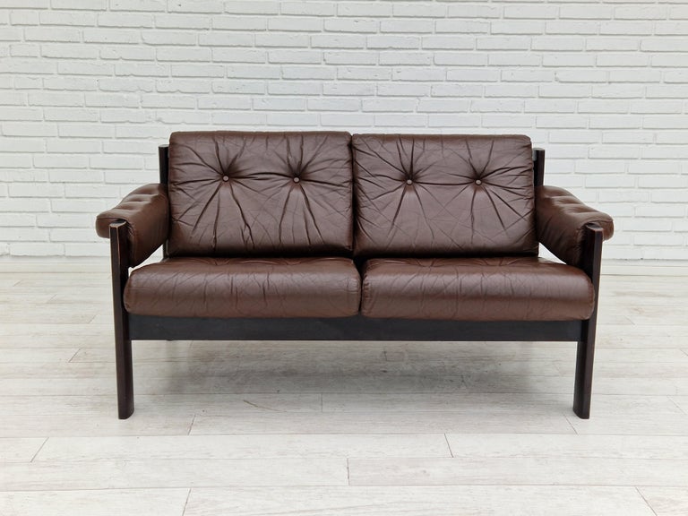 1970s, Scandinavian 2-Seater Sofa, Original Condition, Brown Leather ...