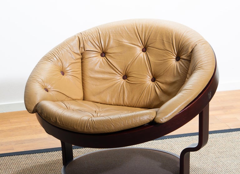 1970s Scandinavian Circle Shaped Swivel Chair by Oddmund Vad in Camel ...