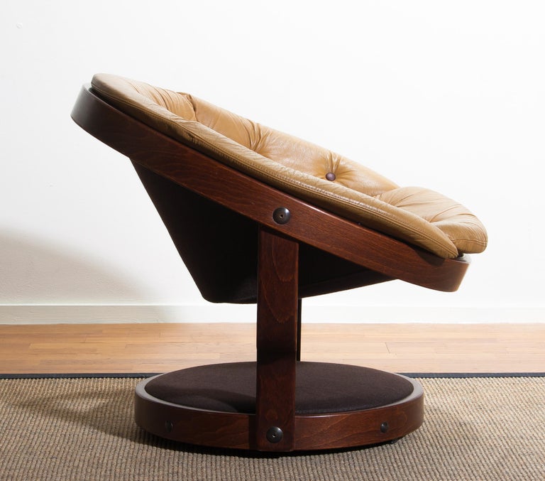 1970s Scandinavian Circle Shaped Swivel Chair by Oddmund Vad in Camel ...