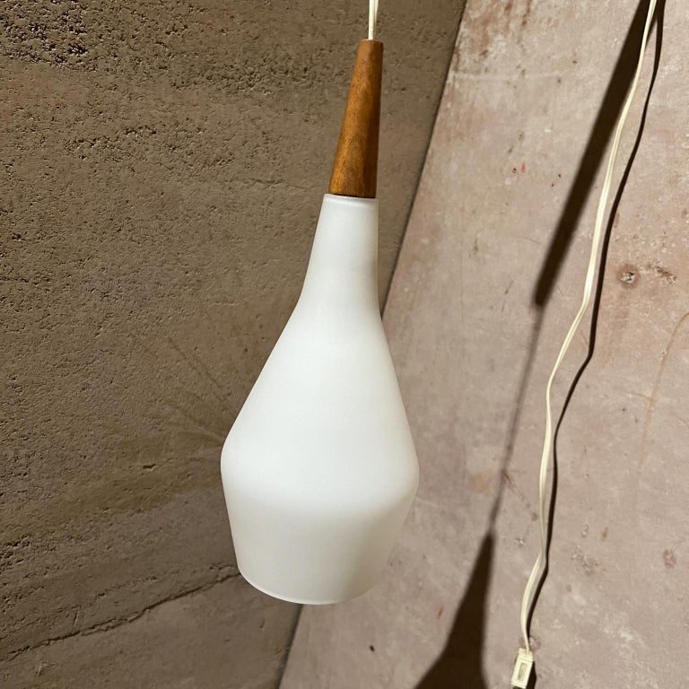 1970s Scandinavian Modern Wall Sconce Swag Pendant Teakwood and Frosted ...