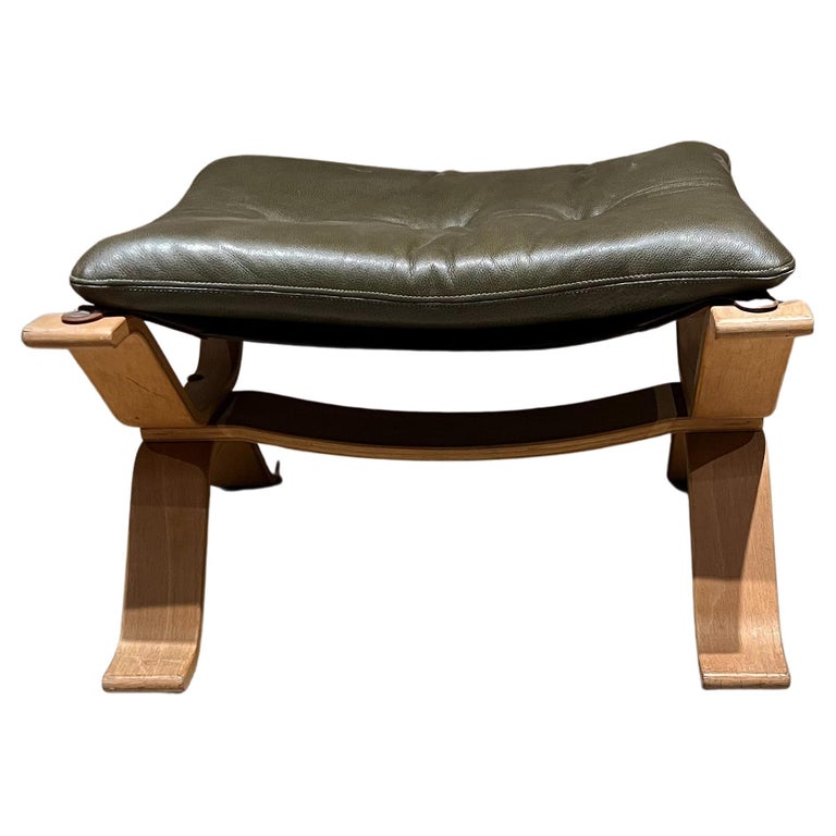 1970s Scandinavian Sculptural X Footstool Ottoman in Leather with ...