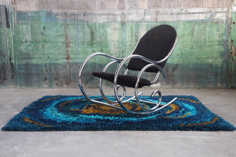 1970s Sculptural Chrome and Black Velour Rocking Chair Rocker in the ...