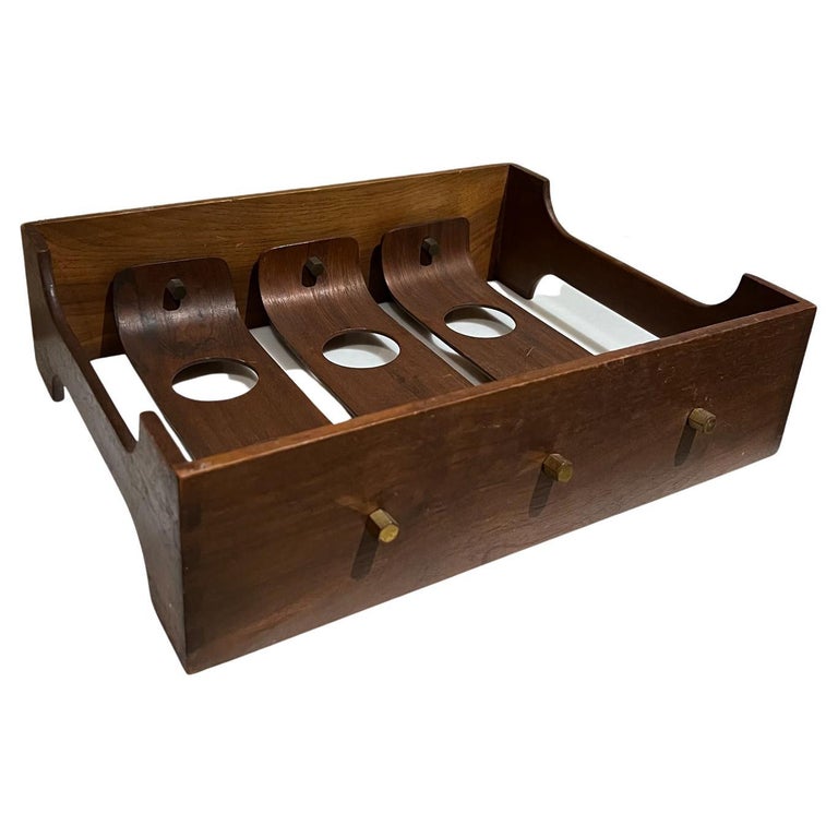 1970s Sculptural Modern Wood Tray Valet Serving Caddy for Drink Service ...