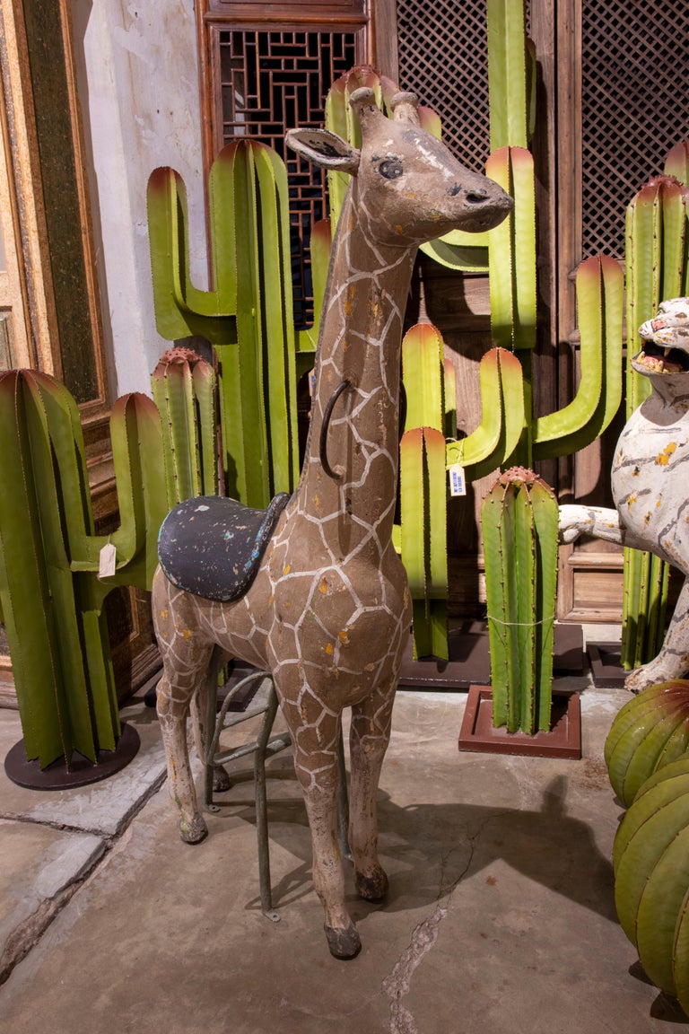 1970s Sculpture of a Living Giraffe in Polychromed Iron For Sale at 1stDibs