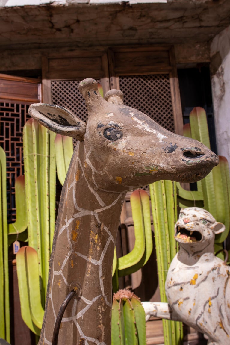 1970s Sculpture of a Living Giraffe in Polychromed Iron For Sale at 1stDibs