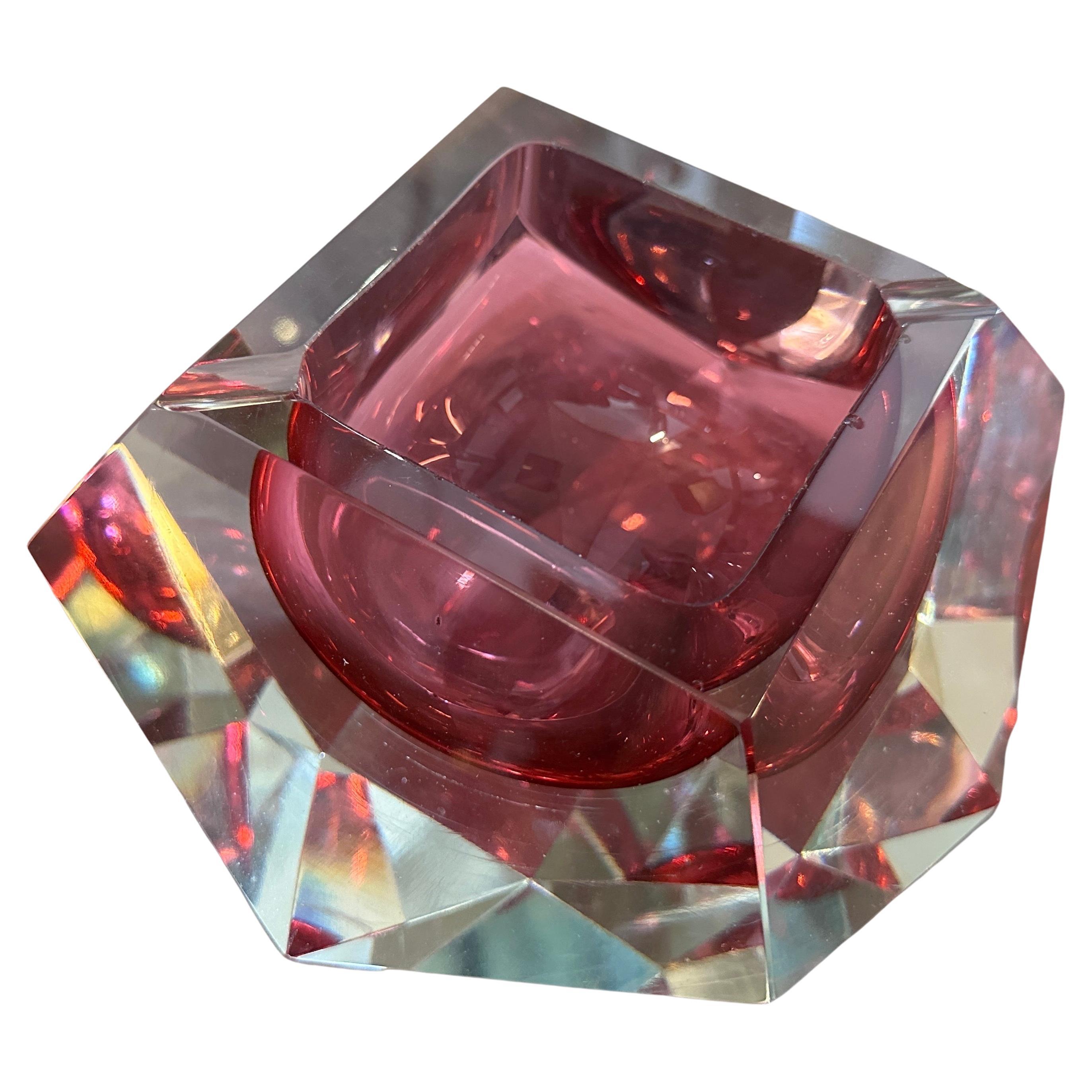 1970s Seguso Modernist PInk Sommerso Faceted Murano Glass Big Ashtray ...
