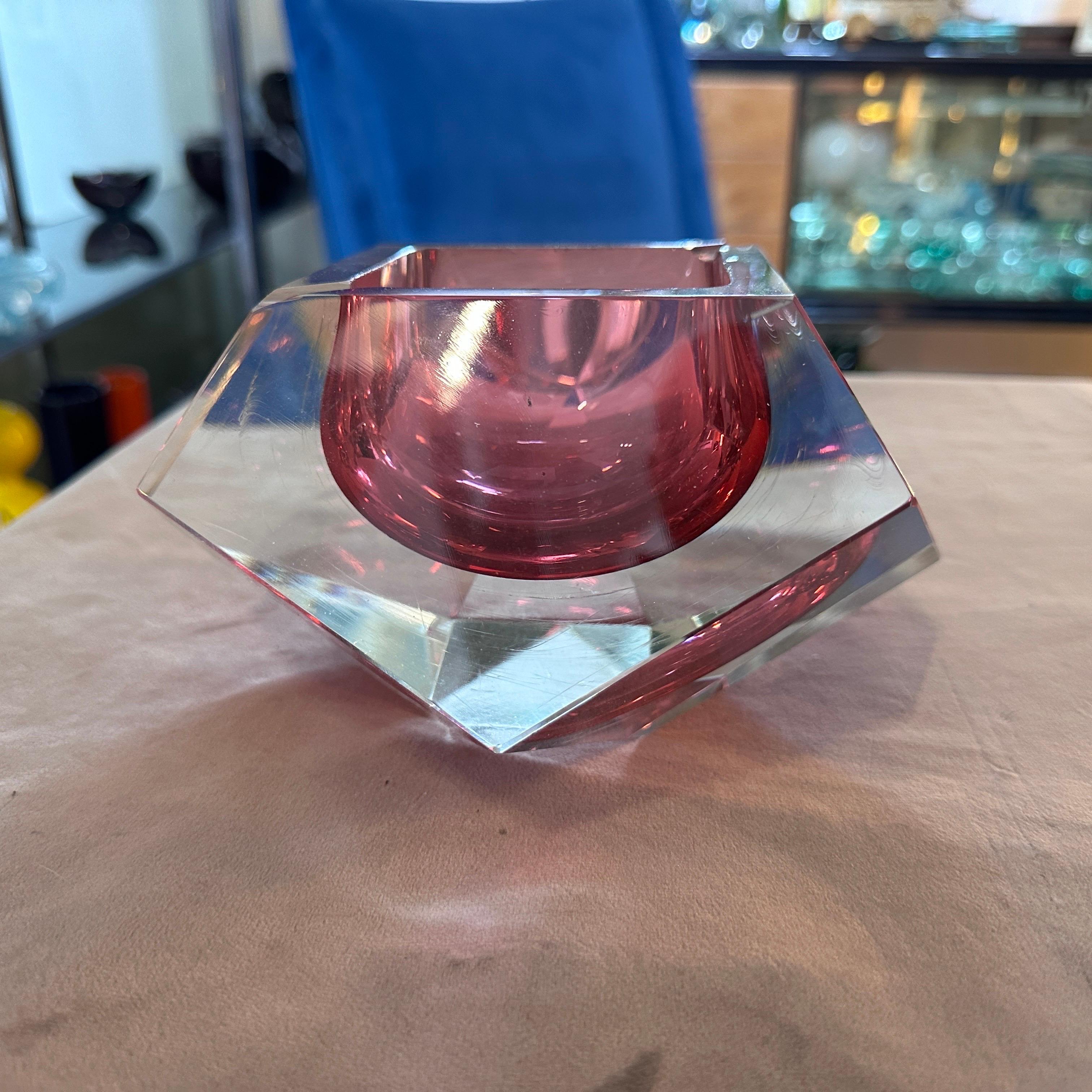 1970s Seguso Modernist PInk Sommerso Faceted Murano Glass Big Ashtray ...