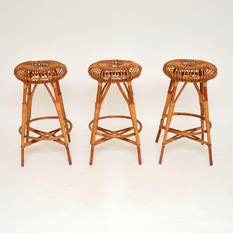 1970's Set of 3 Bamboo Bar Stools by Franco Albini at 1stDibs