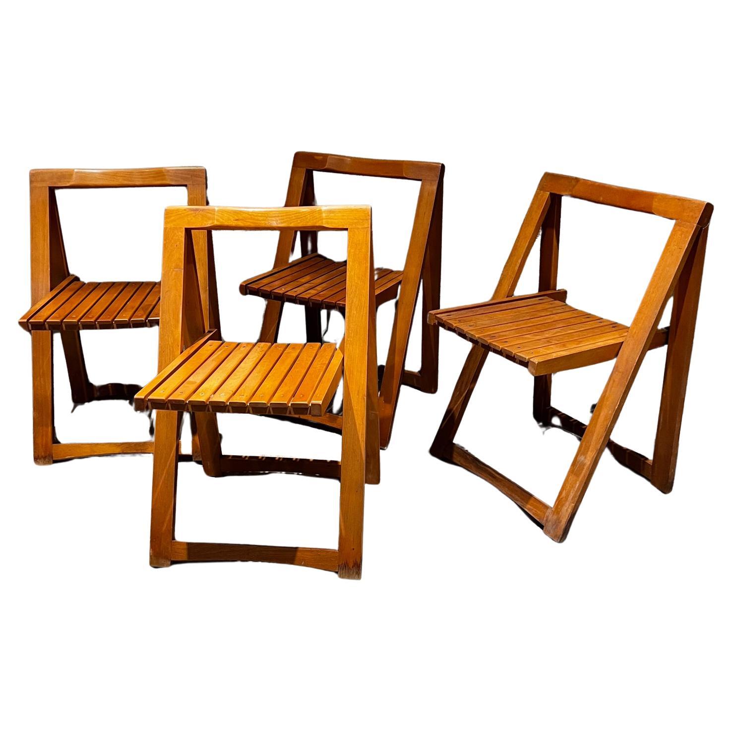 1970s Modern Set of 4 Foldable Wood Slat Chairs Romania For Sale at 1stDibs