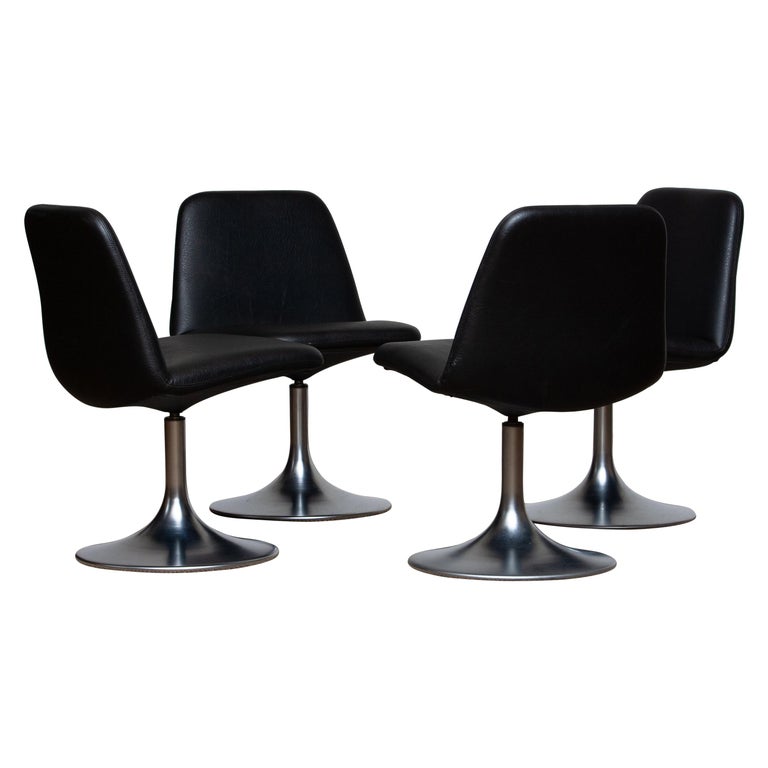 1970s, Set of Four Black "Vinga" Swivel Chairs by Börje Johanson ...