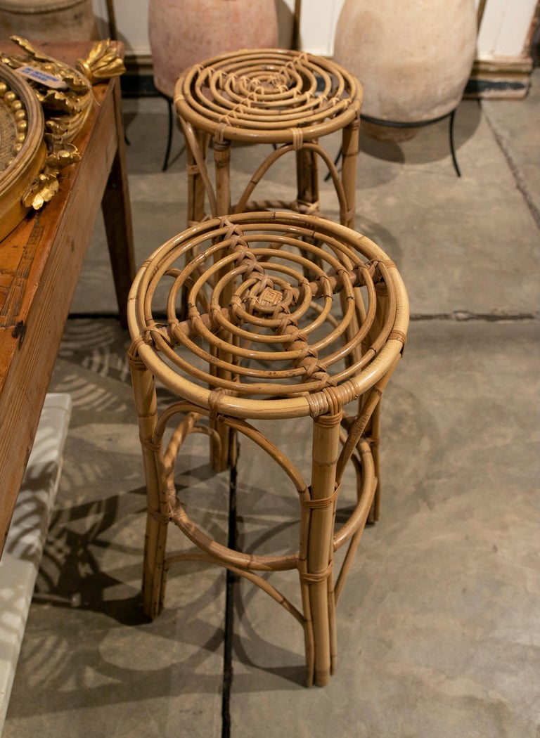 1970s Set of Four Handmade Bamboo Stools For Sale at 1stDibs