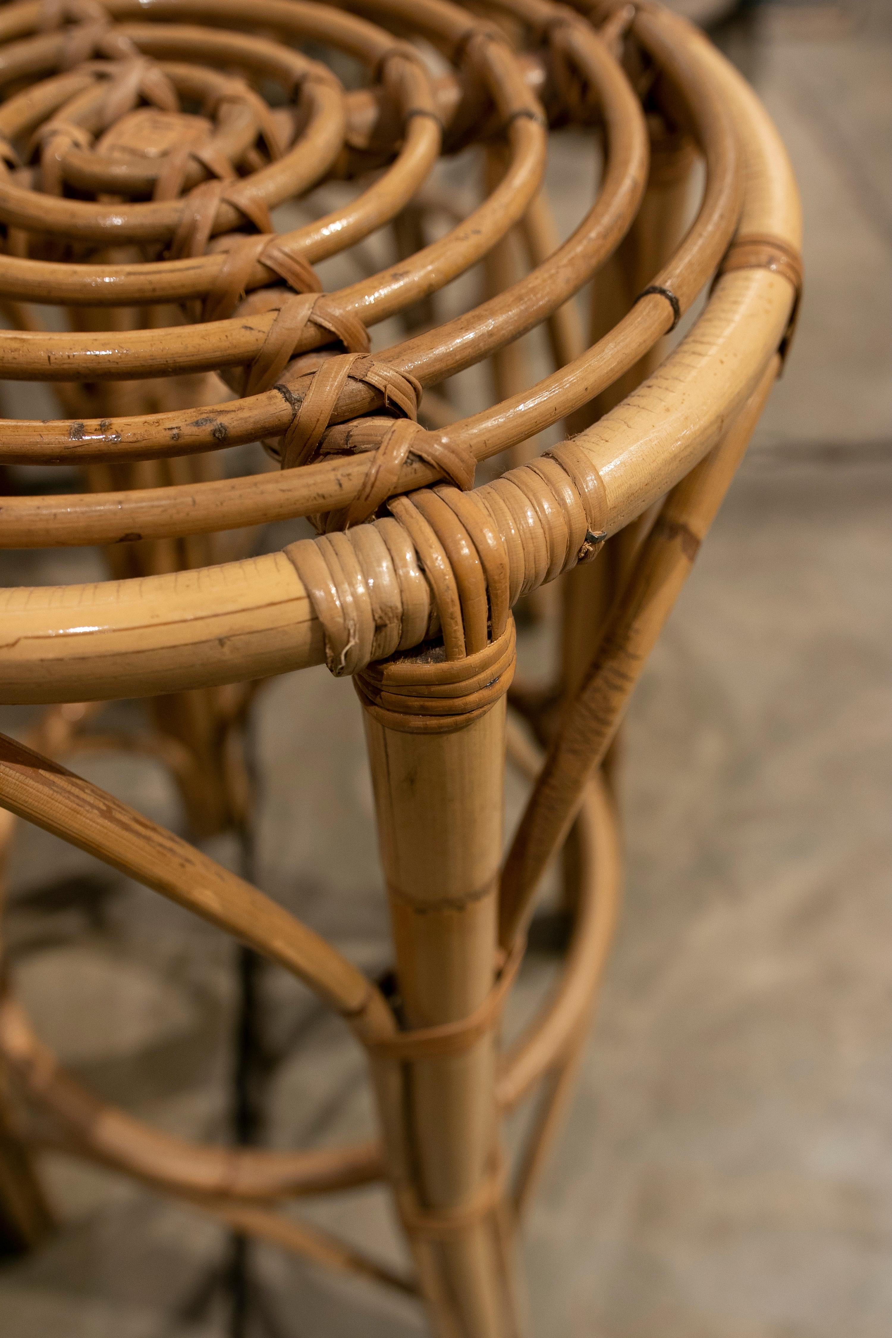 1970s Set of Four Handmade Bamboo Stools For Sale at 1stDibs