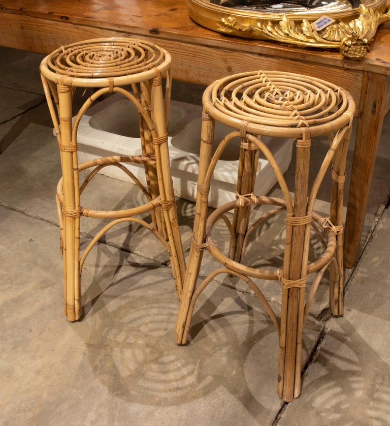1970s Set of Four Handmade Bamboo Stools For Sale at 1stDibs