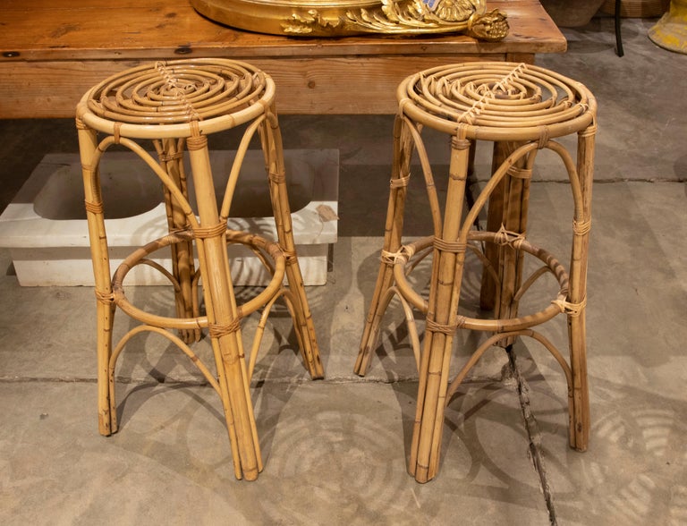 1970s Set of Four Handmade Bamboo Stools For Sale at 1stDibs