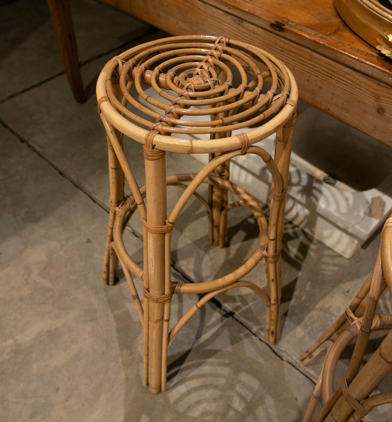 1970s Set of Four Handmade Bamboo Stools For Sale at 1stDibs