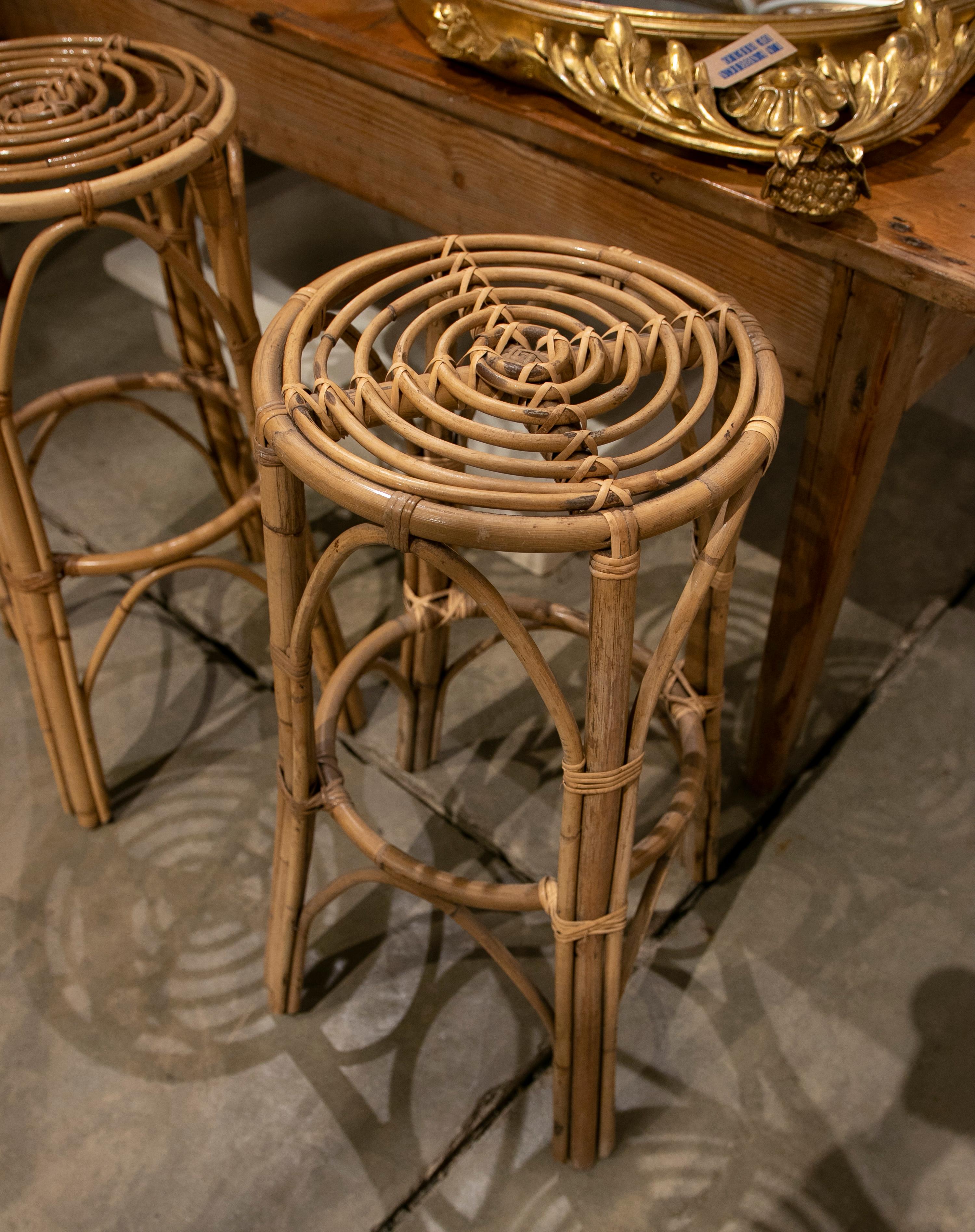 1970s Set of Four Handmade Bamboo Stools For Sale at 1stDibs