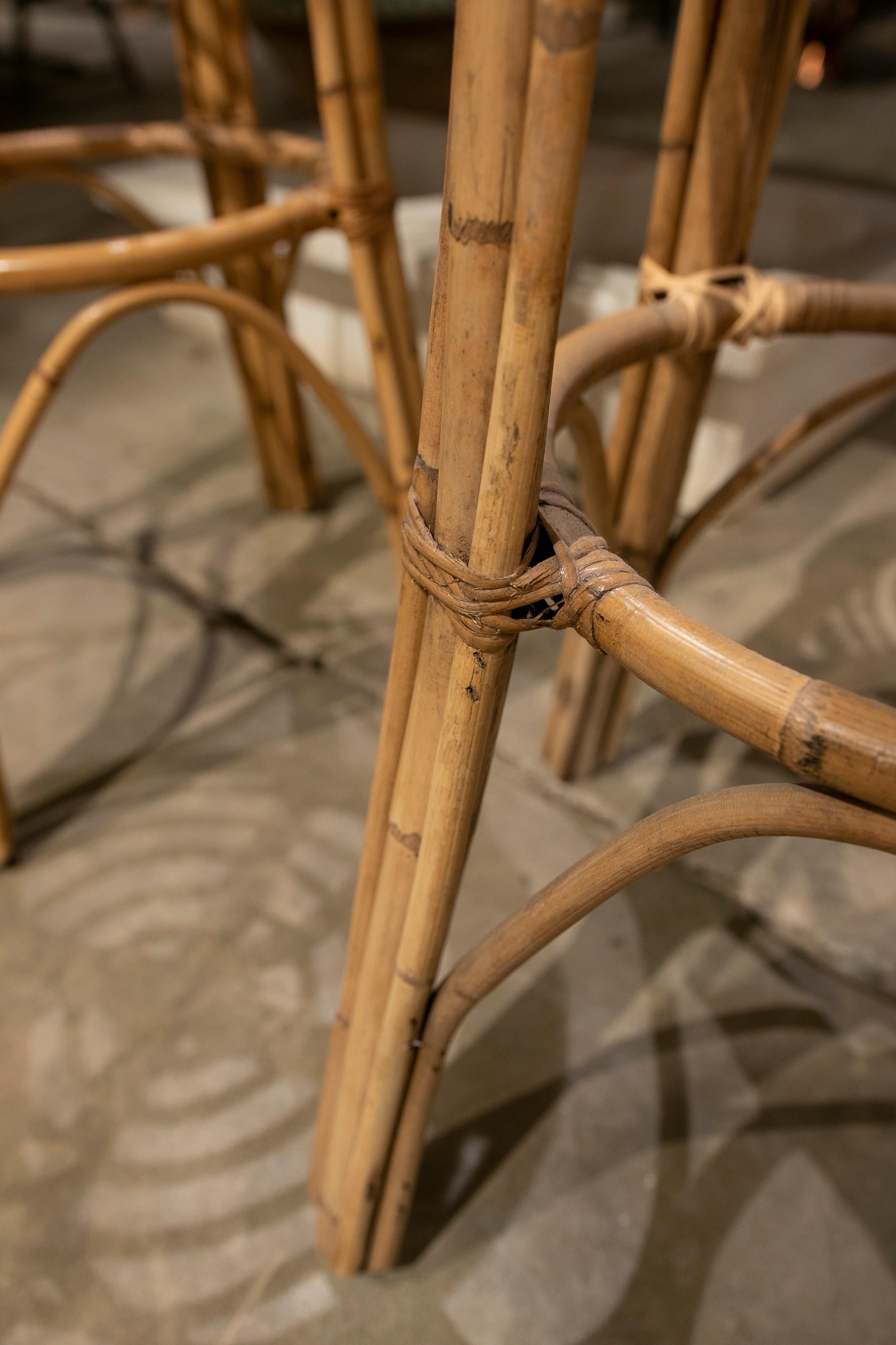 1970s Set of Four Handmade Bamboo Stools For Sale at 1stDibs