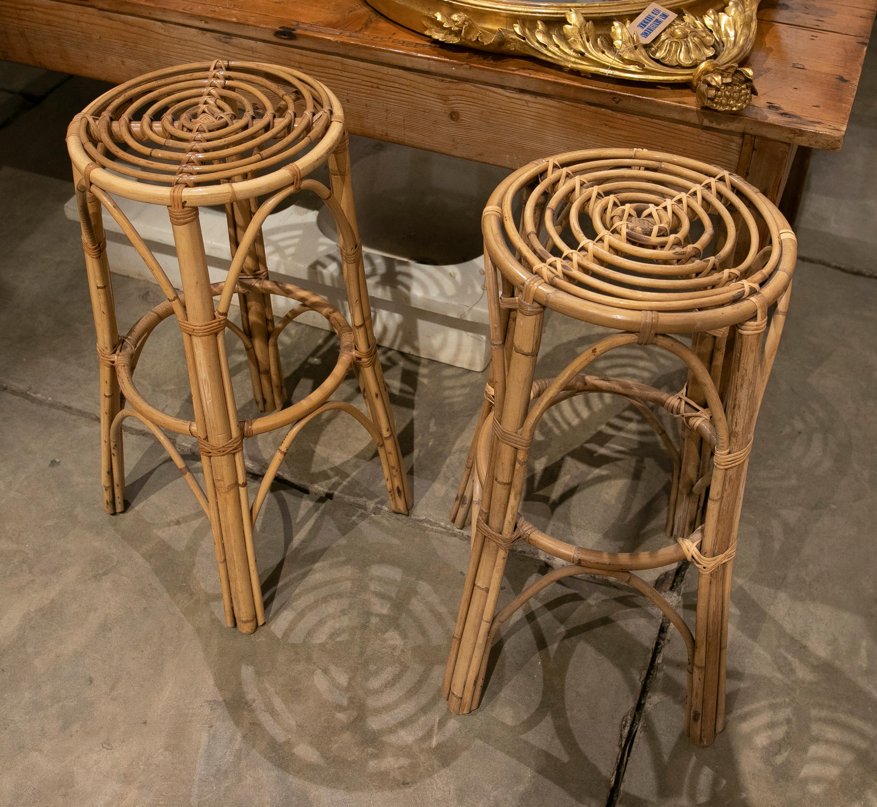 1970s Set of Four Handmade Bamboo Stools For Sale at 1stDibs