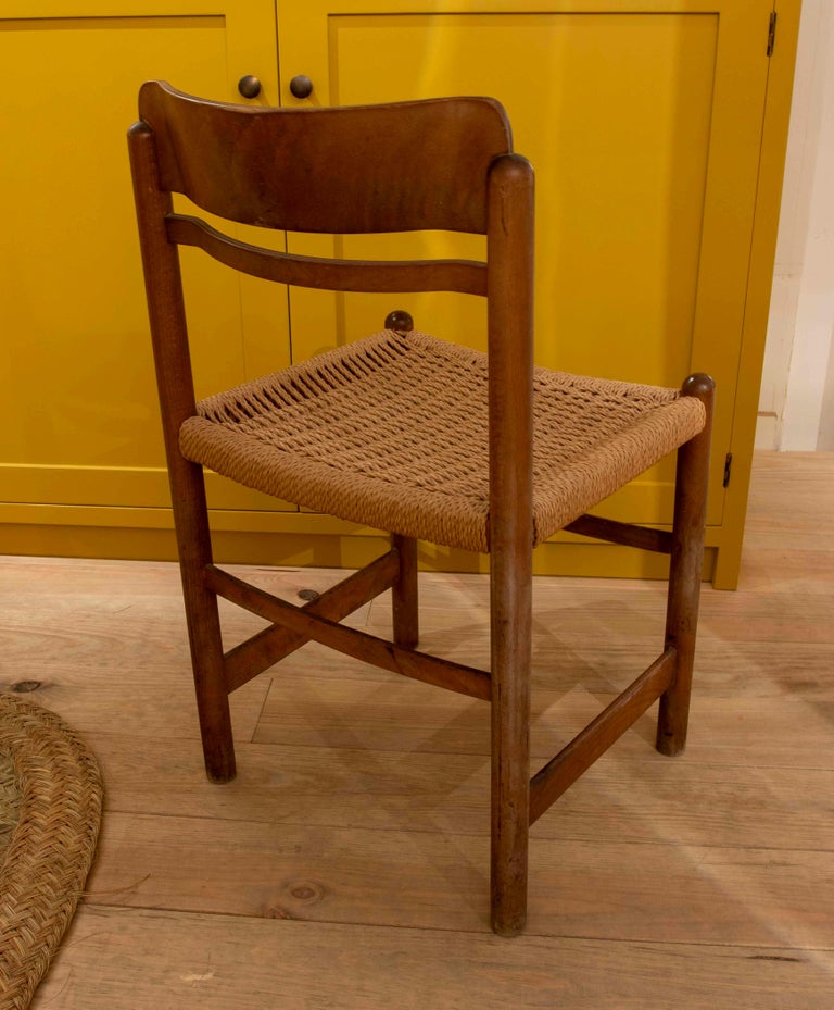 1970s Set of Six Wooden Chairs with Rope Seats For Sale at 1stDibs