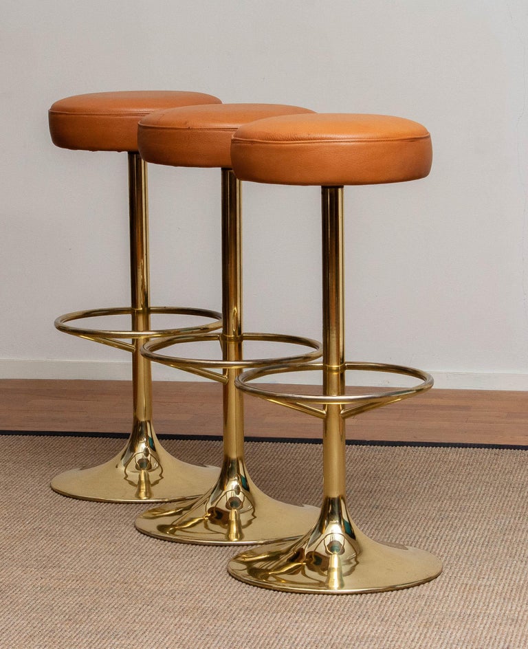 1970s, Set of Three Bar Stools in Brass / Gold by Johanson Design for ...