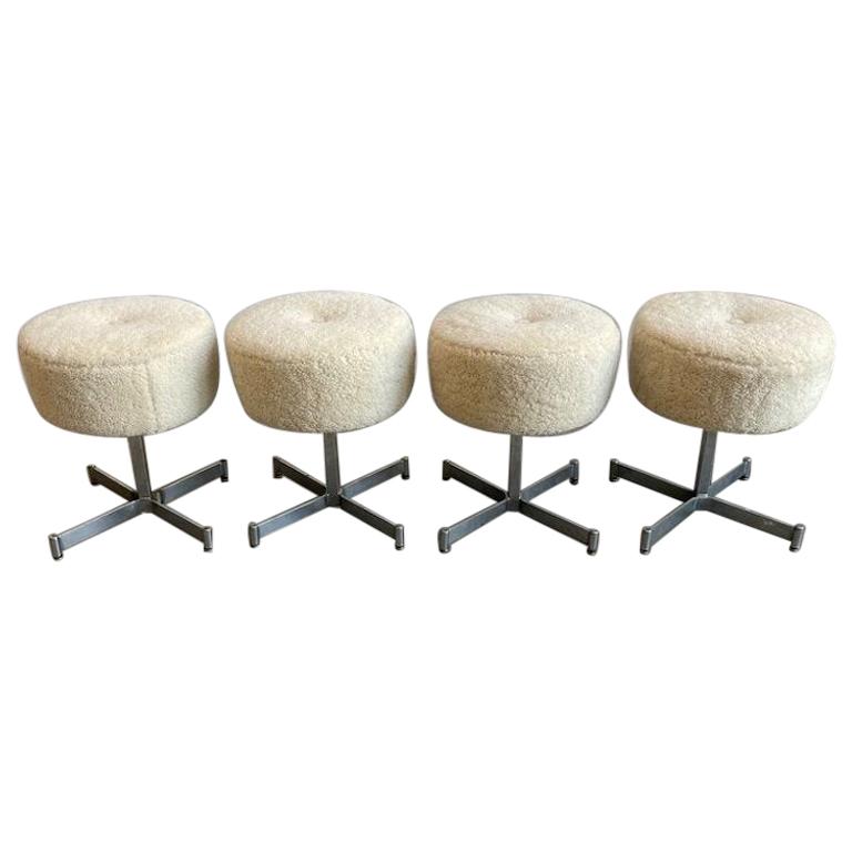 1970's Shearling Stool on Steel Base at 1stDibs