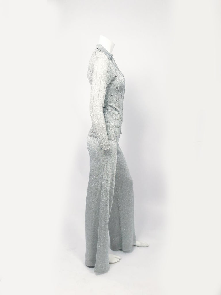 1970s Silver Metallic Knit 3 Piece Pant Suit at 1stDibs | knit pant suit