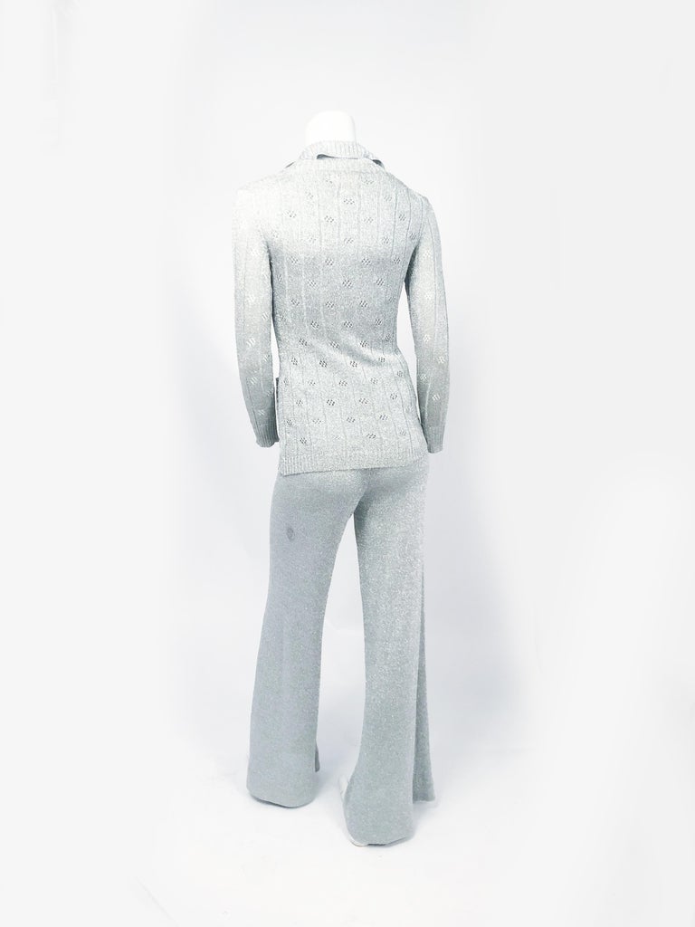 1970s Silver Metallic Knit 3 Piece Pant Suit at 1stDibs | knit pant suit