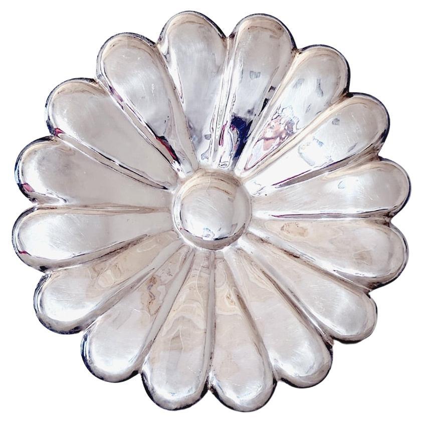 1970s Silver Plated Italian Flower Plate For Sale at 1stDibs