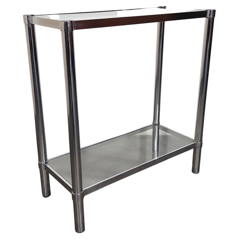 1970s Small Chrome and Glass Display Console Table at 1stDibs