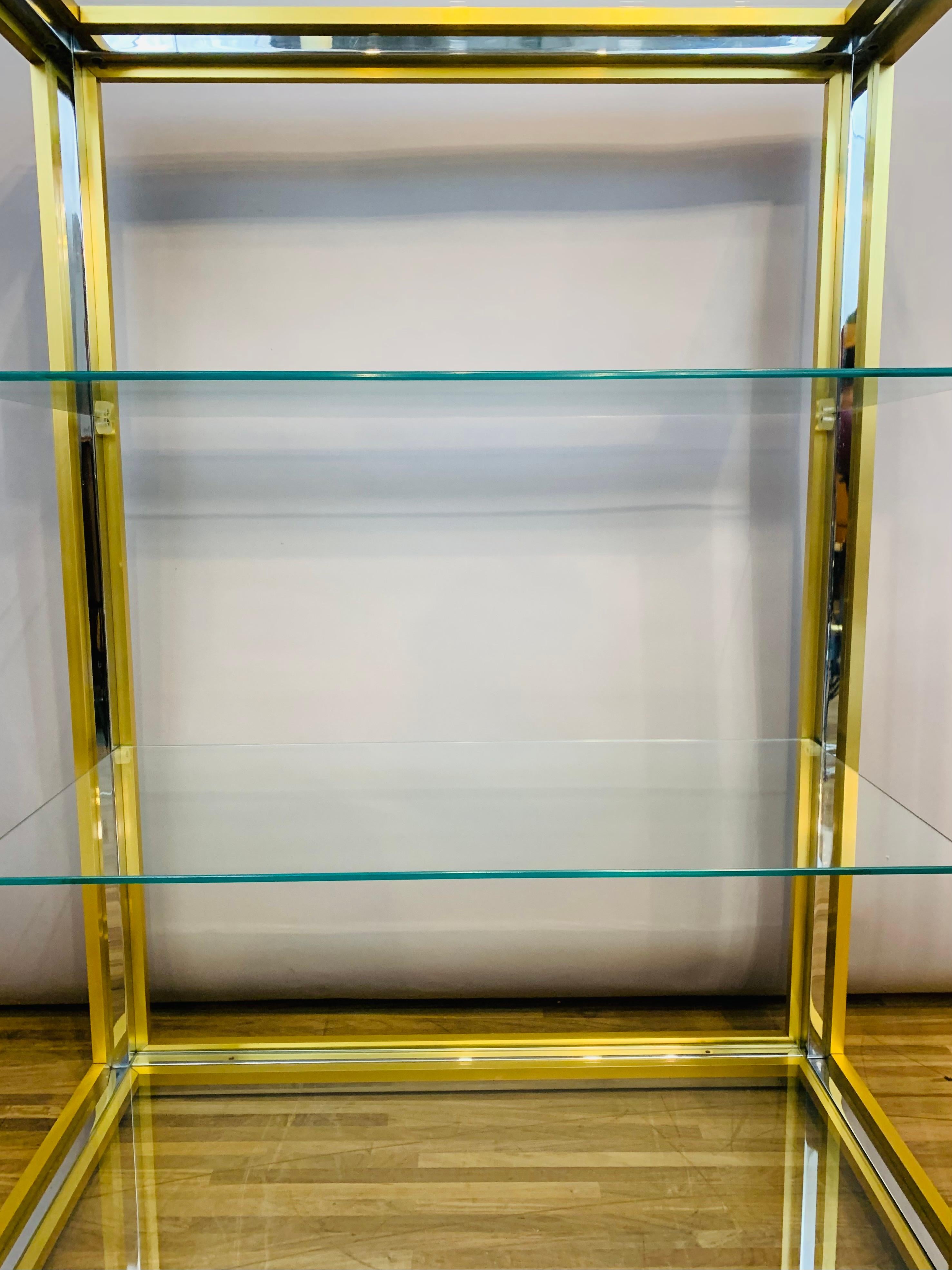 1970s Small Italian Renato Zevi Brass and Chrome Shelving Unit with ...