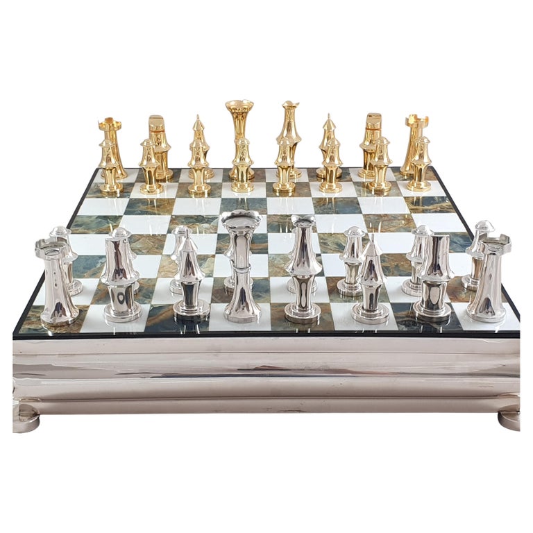 1970''s Solid Silver, Gilt and Marble Chess Set For Sale at 1stDibs