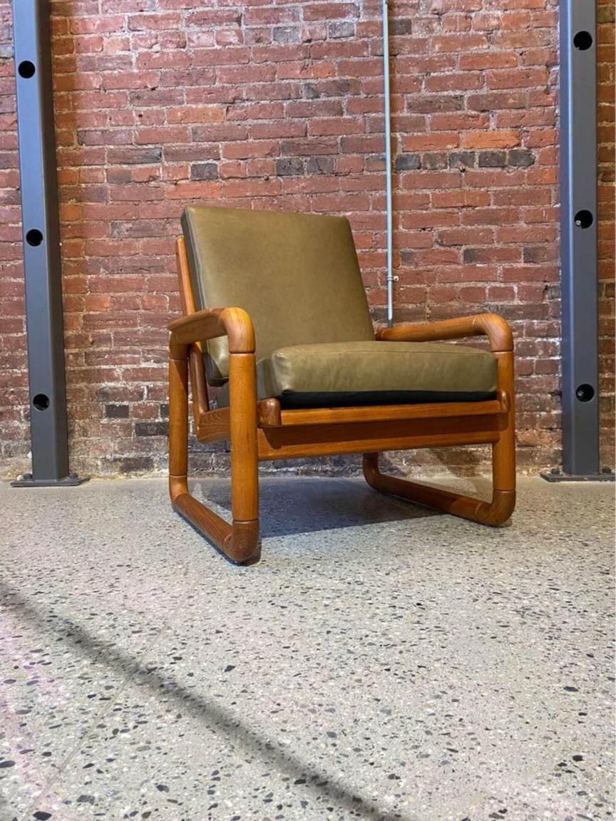 1970s Solid Teak and Leather Lounge Chair For Sale at 1stDibs