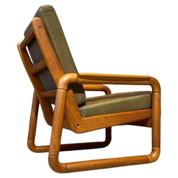 1970s Solid Teak and Leather Lounge Chair For Sale at 1stDibs