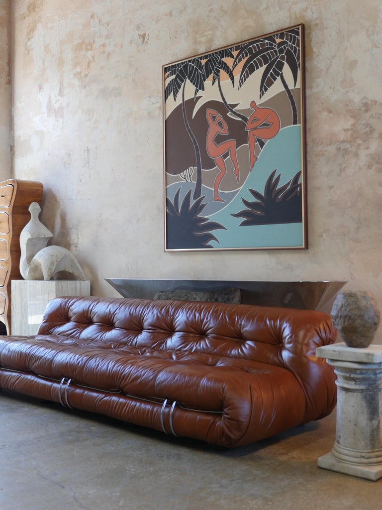 1970s Soriana Cognac Leather Sofa by Afra and Tobia Scarpa for Cassina ...