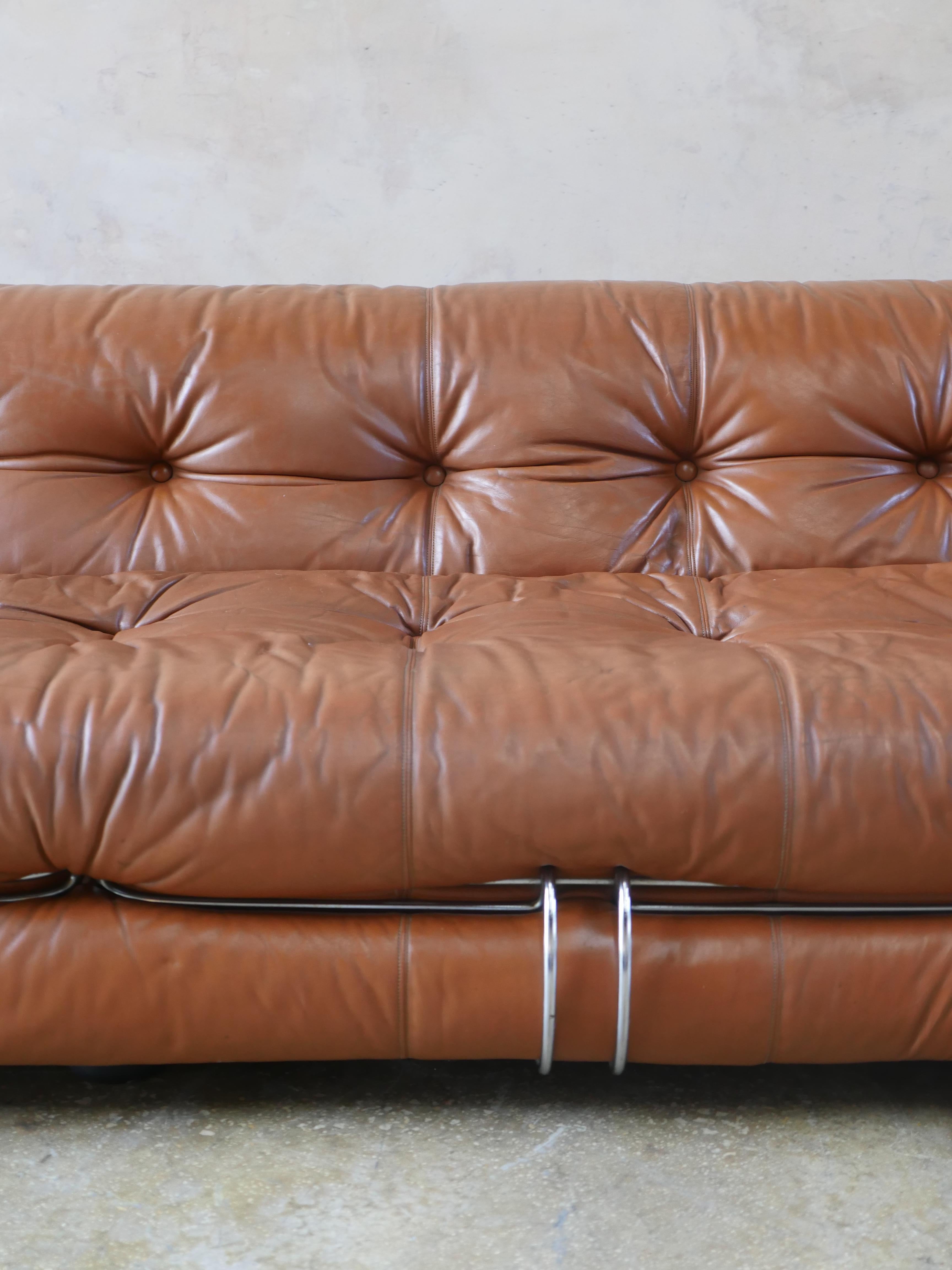 1970s Soriana Cognac Leather Sofa by Afra and Tobia Scarpa for Cassina ...