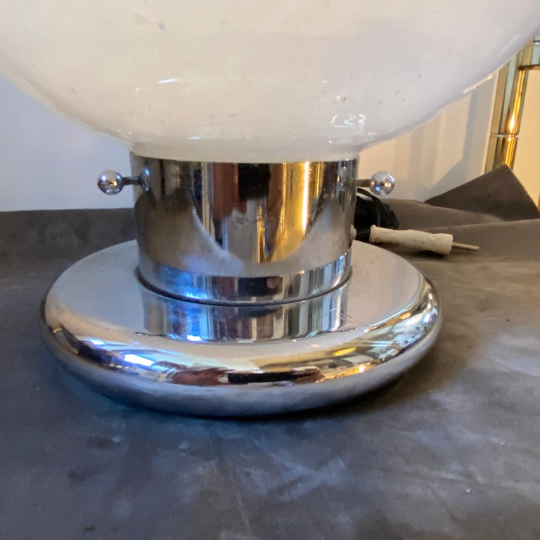 1970s Space Age Chromed Steel and Murano Glass Italian Globe Table Lamp ...