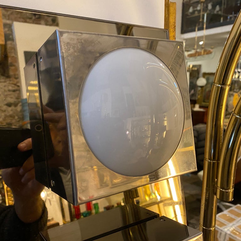 1970s Space Age Square Chromed Metal and Glass Italian Wall Sconce by ...
