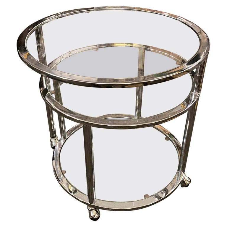 1970s Space Age Steel and Glass Round Italian Openable Trolley Cart at ...