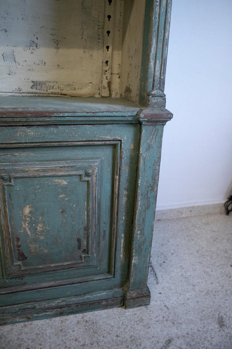 1970s Spanish 4-Shelf and 2-Door Painted Wooden Industrial Bookshelf ...