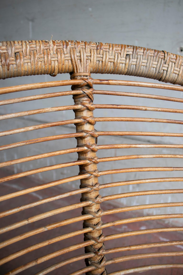 1970s Spanish Armchair of Bamboo Wicker Tall Back Rest For Sale at 1stDibs