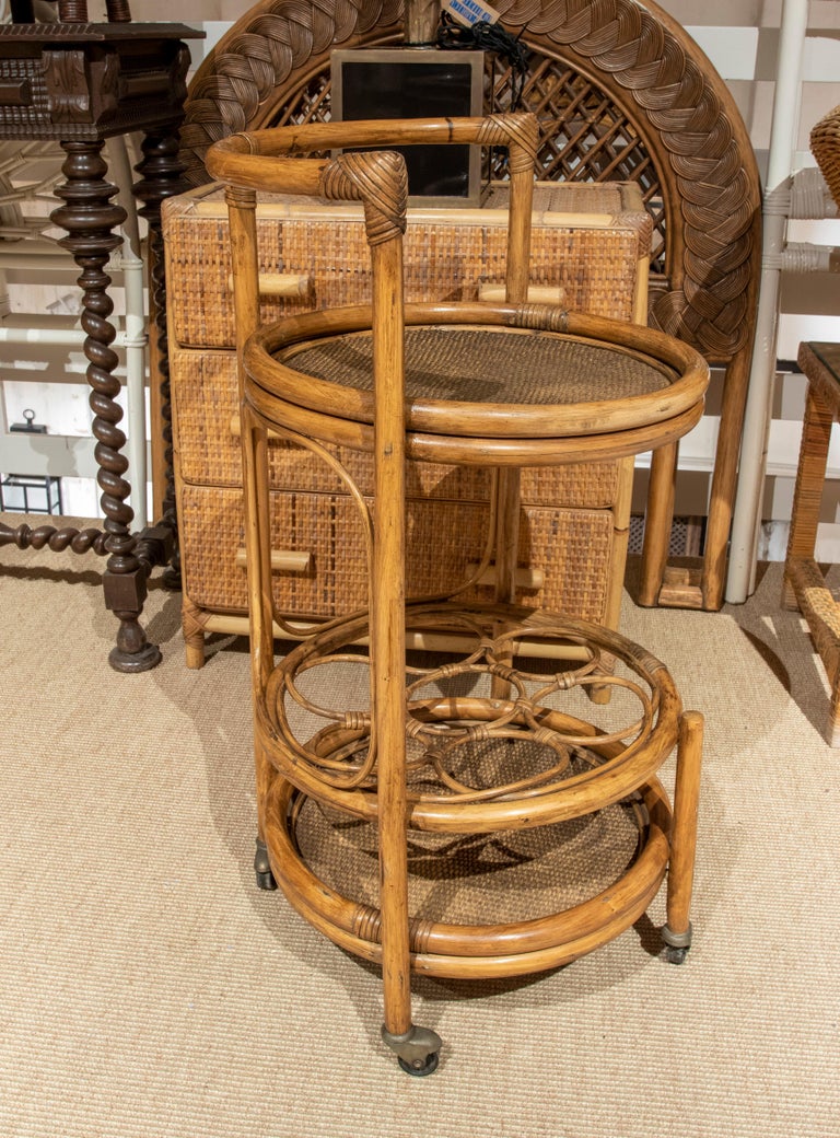 1970s, Spanish Bamboo and Wicker Beverage Trolley For Sale at 1stDibs