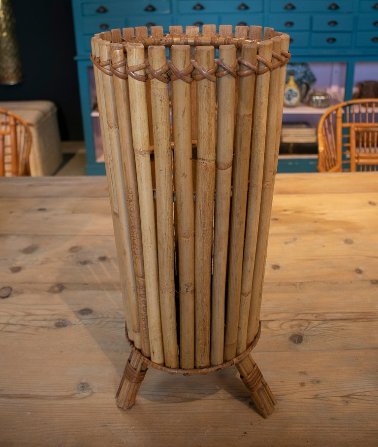 1970s Spanish Bamboo Umbrella Stand For Sale at 1stDibs