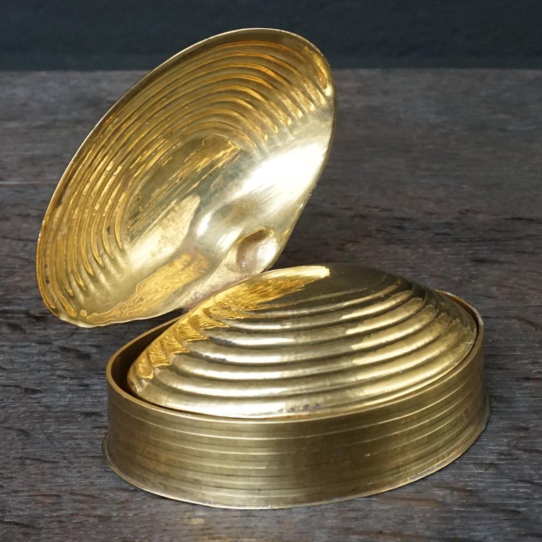 1970s Spanish Brass Clam Shell Nesting Set of Three Hinged Lid Trinket ...