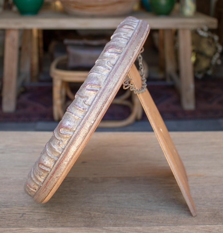 1970s Spanish Convex Table Mirror with Golden Frame For Sale at 1stDibs