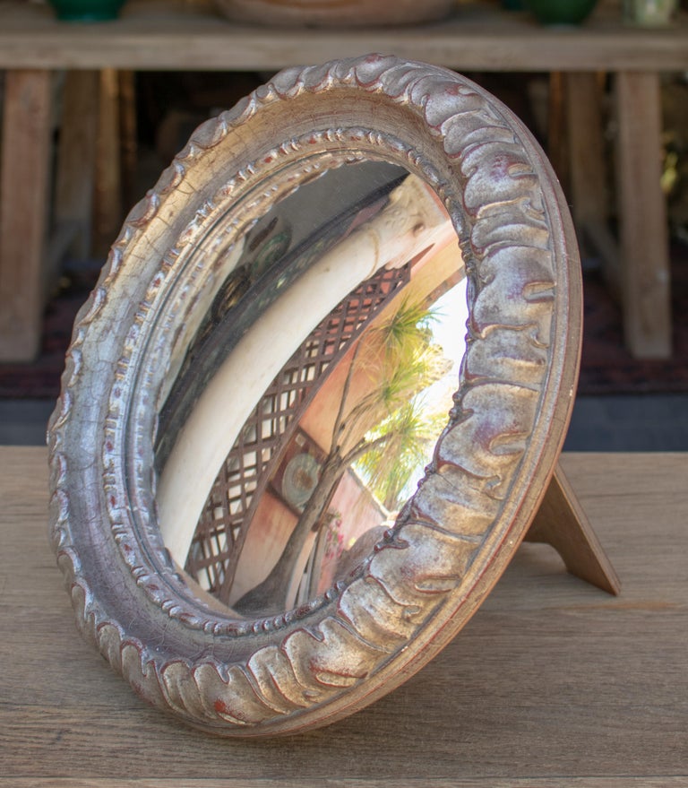 1970s Spanish Convex Table Mirror with Golden Frame For Sale at 1stDibs