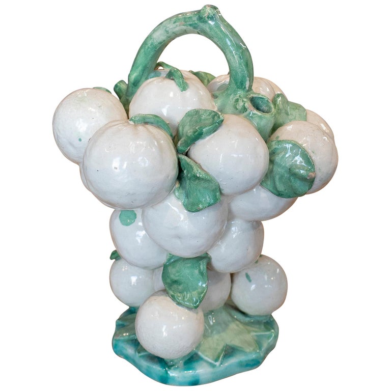 1970s Spanish Fruits Hand Painted "Botijo" Earthenware Water Jug at 1stDibs