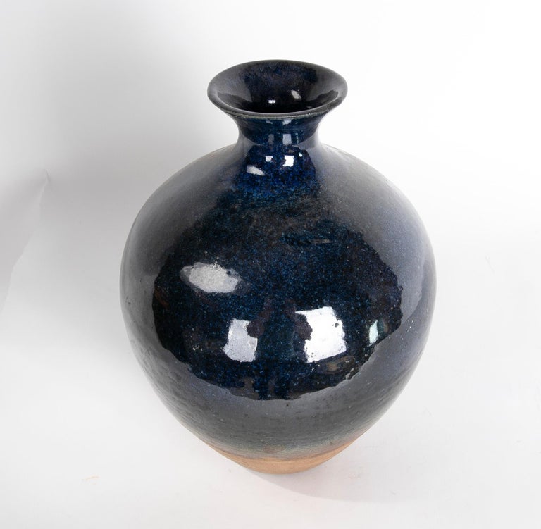 1970s Spanish Glazed Ceramic Vase in Blue Tones For Sale at 1stDibs