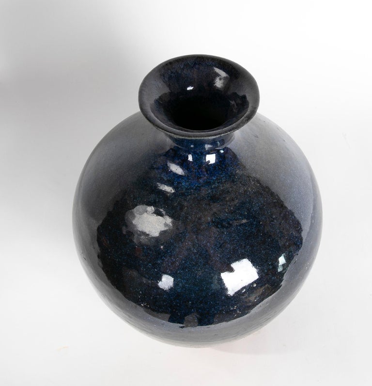 1970s Spanish Glazed Ceramic Vase in Blue Tones For Sale at 1stDibs