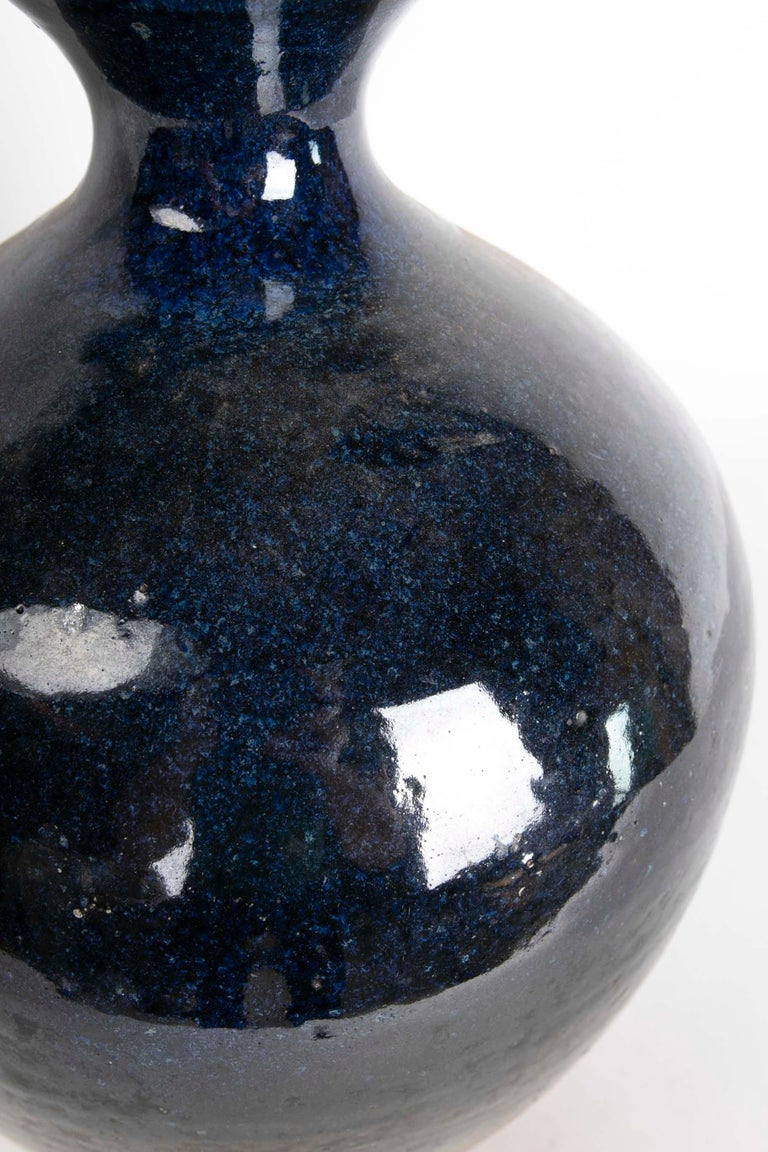 1970s Spanish Glazed Ceramic Vase in Blue Tones For Sale at 1stDibs