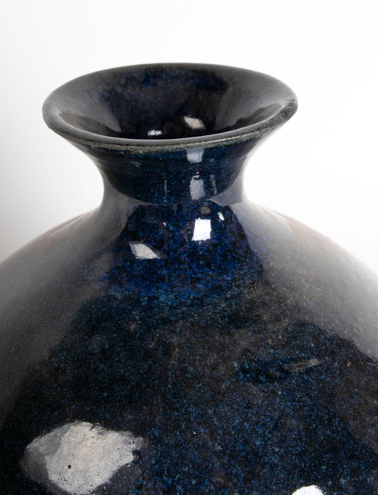 1970s Spanish Glazed Ceramic Vase in Blue Tones For Sale at 1stDibs